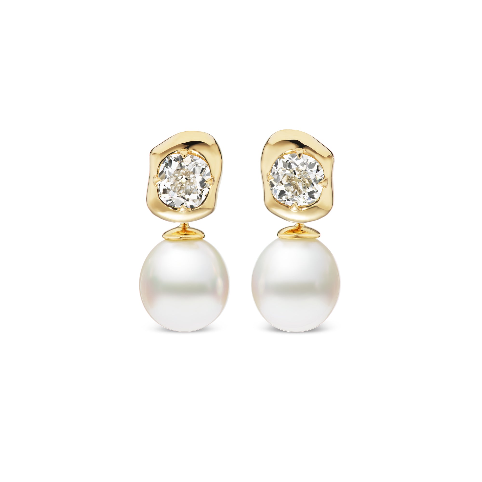 Diamond Flora Earring with Pearl Drop